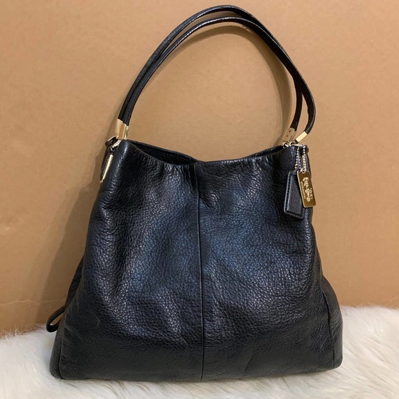 Coach | Bags | Coach Black Pebbled Leather Madison Phoebe Triple Entry ...